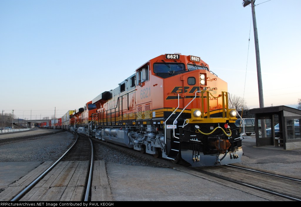 BNSF 6621 with BNSF 7266 and BNSF 7268 all brand new ES's on their first revenue run west on the ...